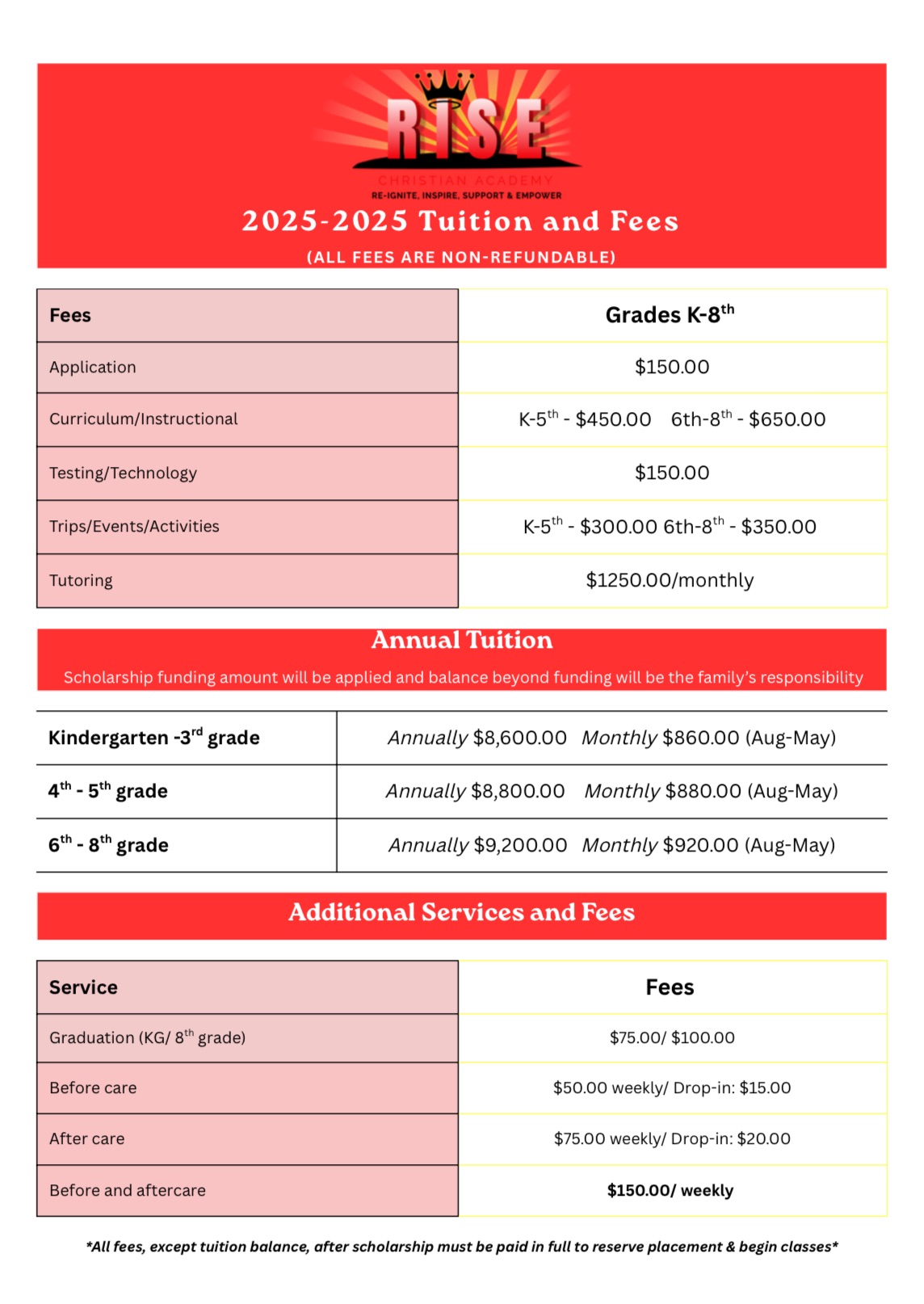 Tuition – R.I.S.E. Christian Academy